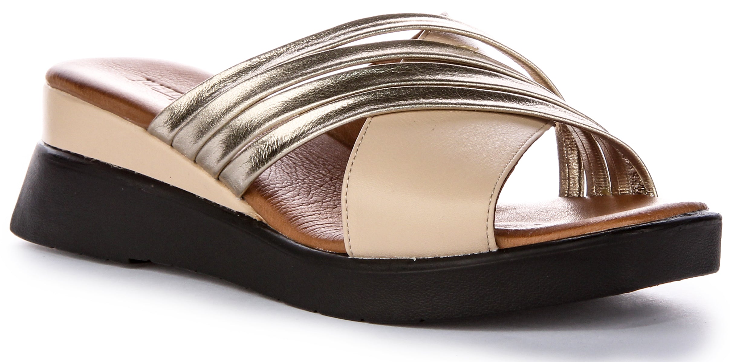 Justinreess Womens Small Wedge Beige Leather Open Toe Sandals – 4feetshoes