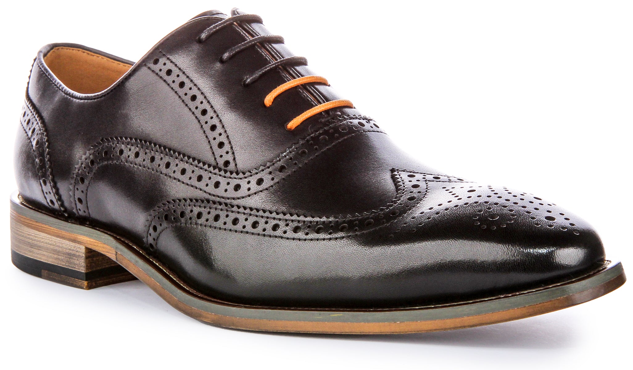Mens Lace up Black Leather Brogues Shoes | Chisel Toe Smart Shoes ...