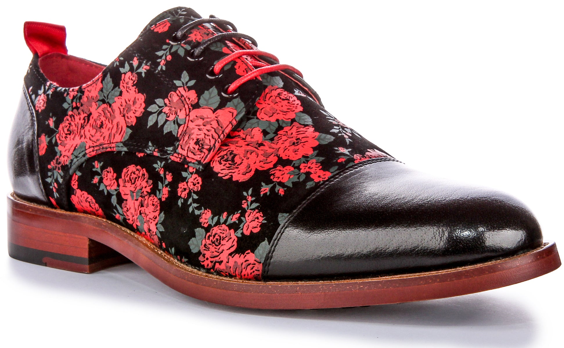 Mens Lace up Black Floral Print Oxford Toe Leather Lace up Shoes ...