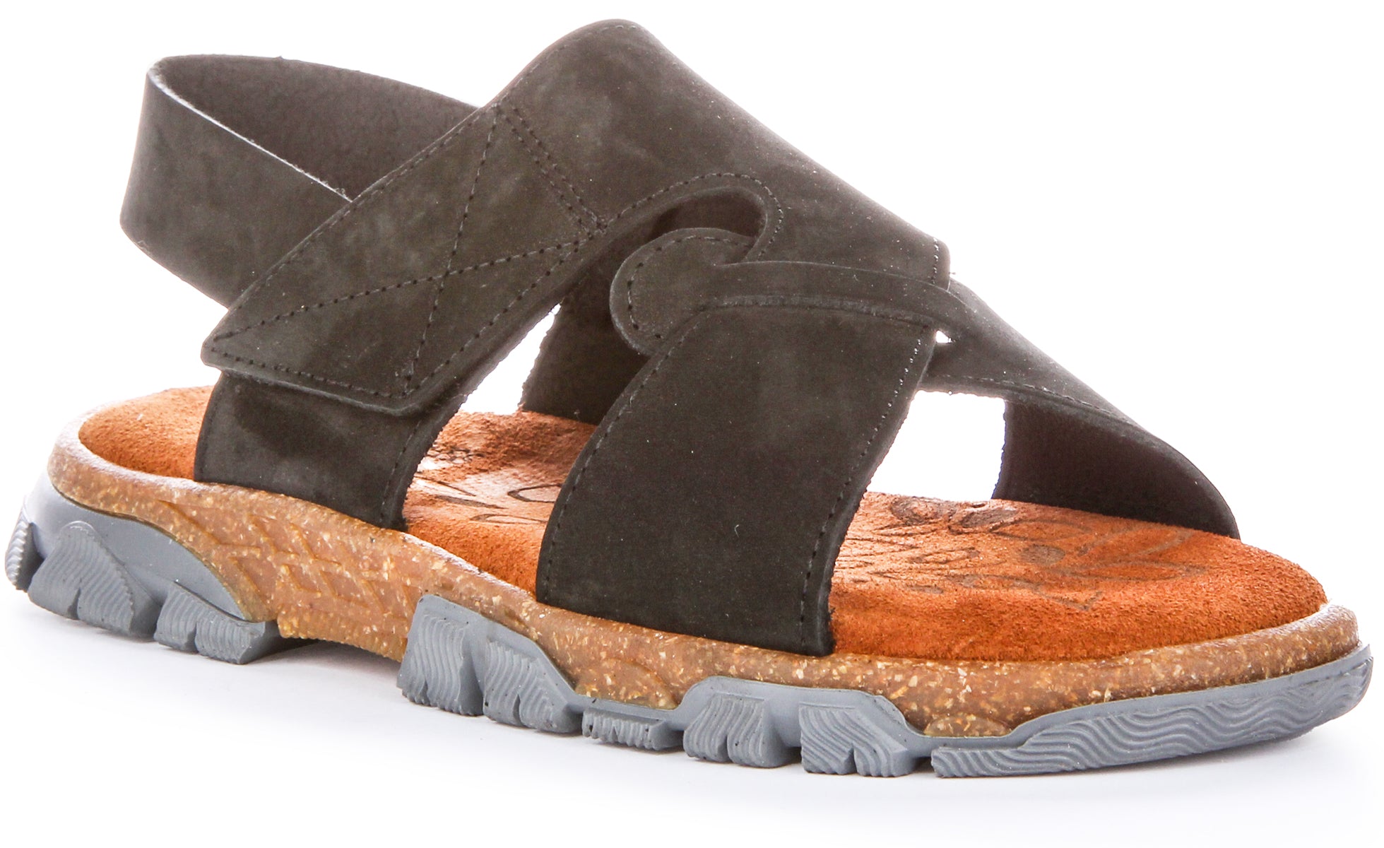 Justinreess England Maeve In Black For Women | Nubuck Velcro Sandals ...