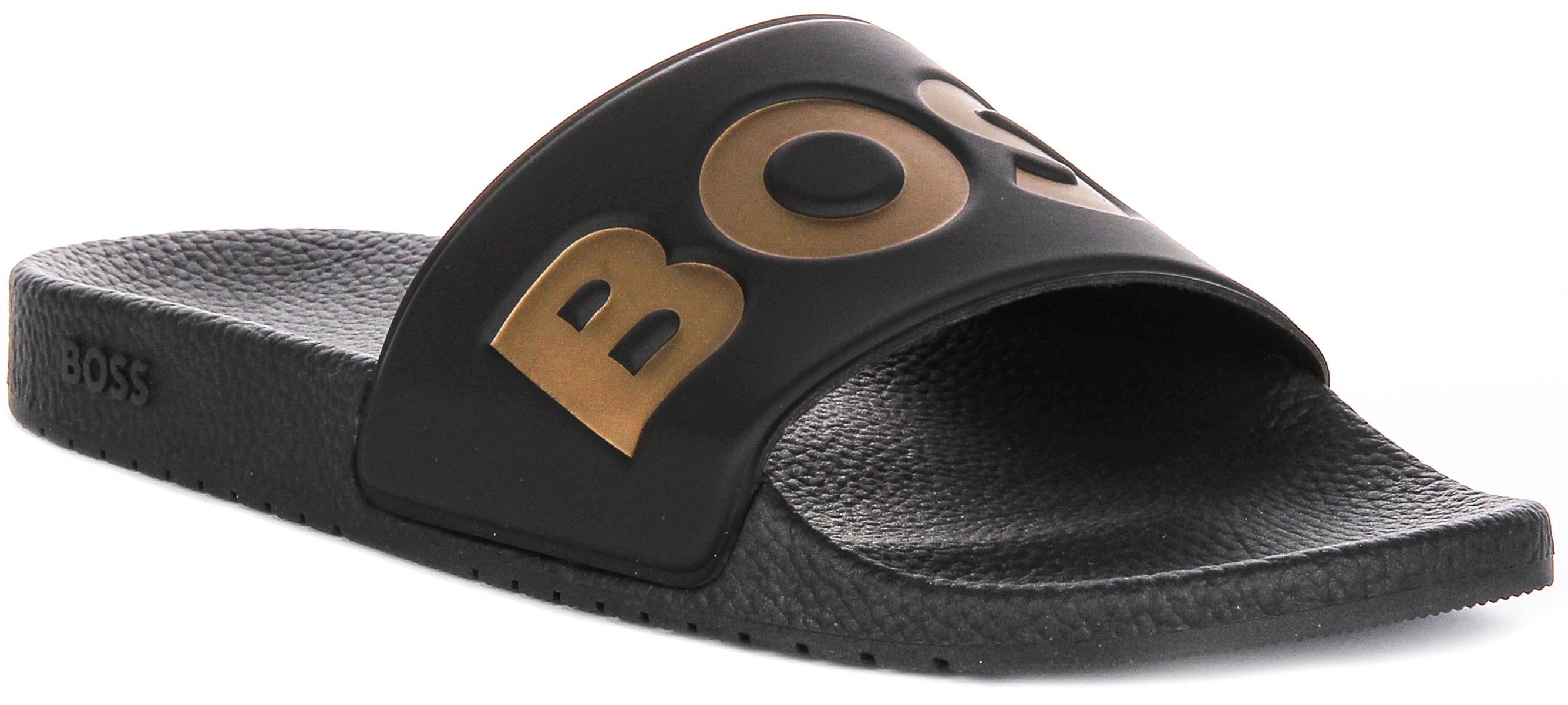 Boss Aryeh Slid In Black Gold For Men | Hugo Boss Pool Slide – 4feetshoes