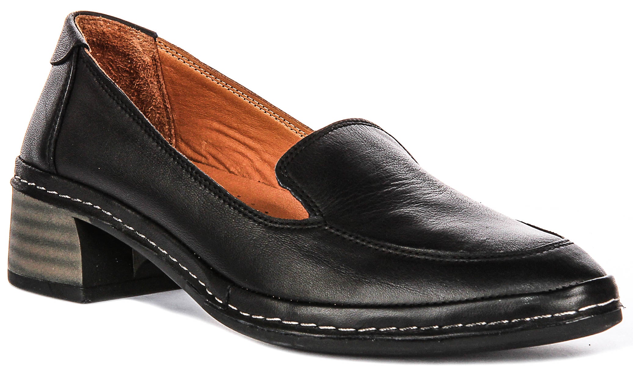 Justinreess Womens Mid Heel Slip On Soft Leather Smart Work Shoes ...