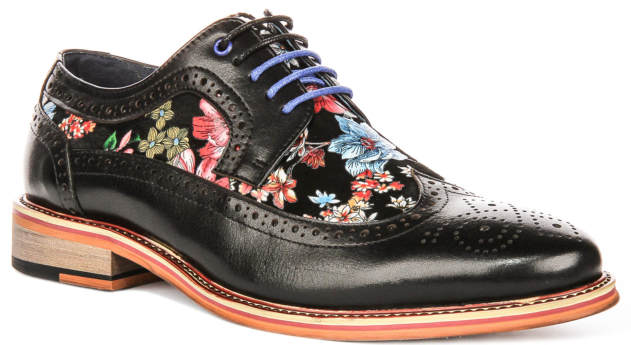Justinreess England Kylo In Black For Men | Lace up Floral Brogues ...