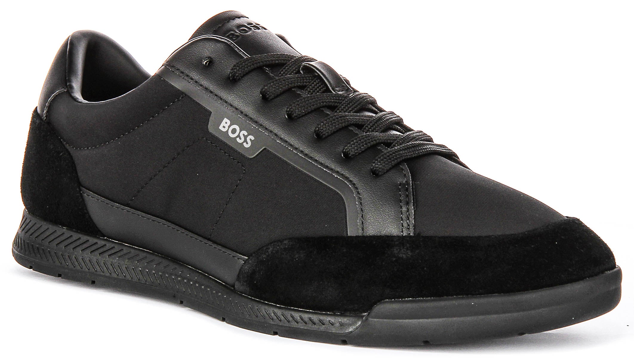 Boss Nitan Trainers In All Black For Men | Hugo Boss Suede Trainers ...