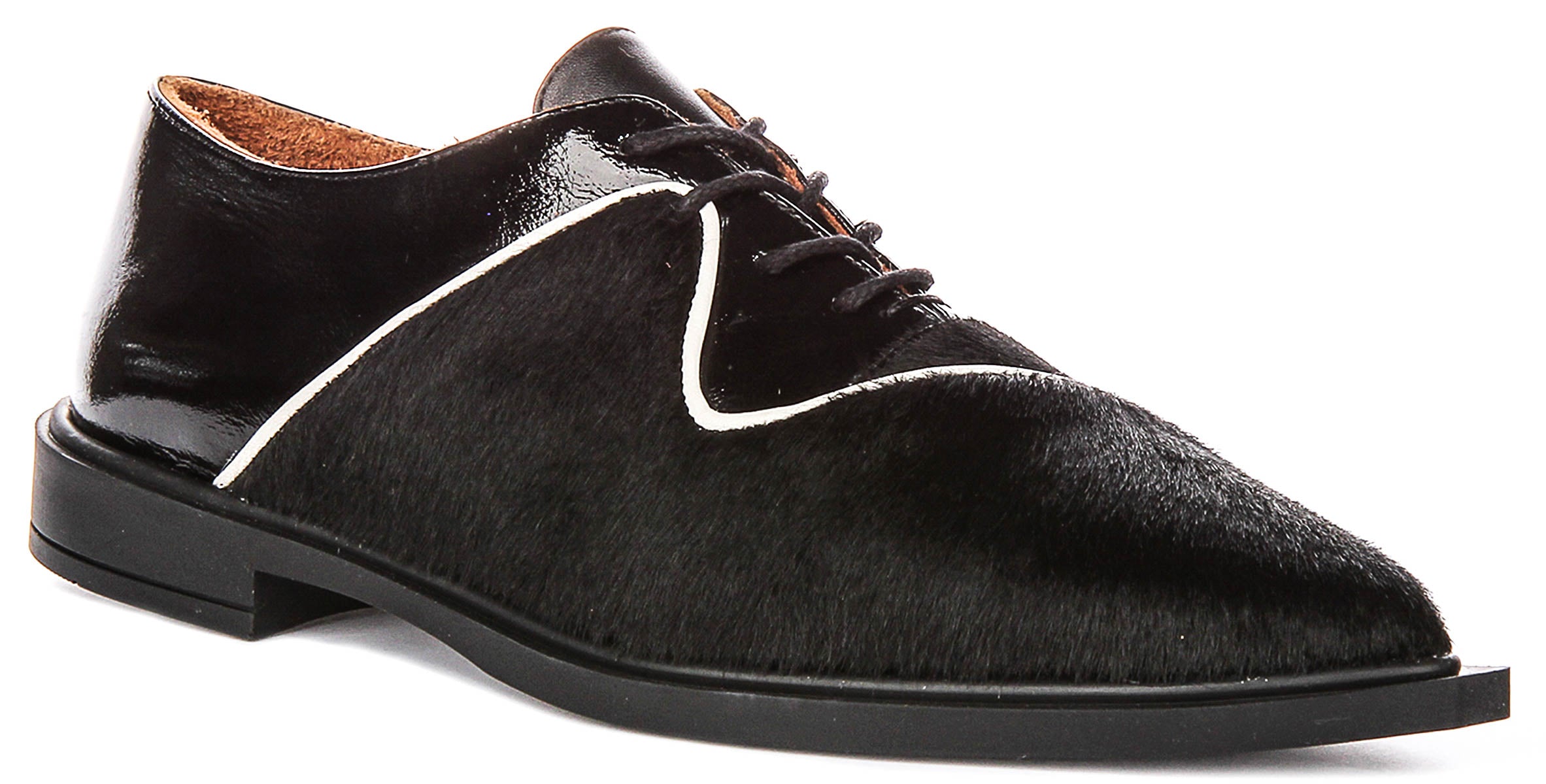 Justinreess Womens Black Lace up Pointed Toe Flat Soft Leather Shoes ...