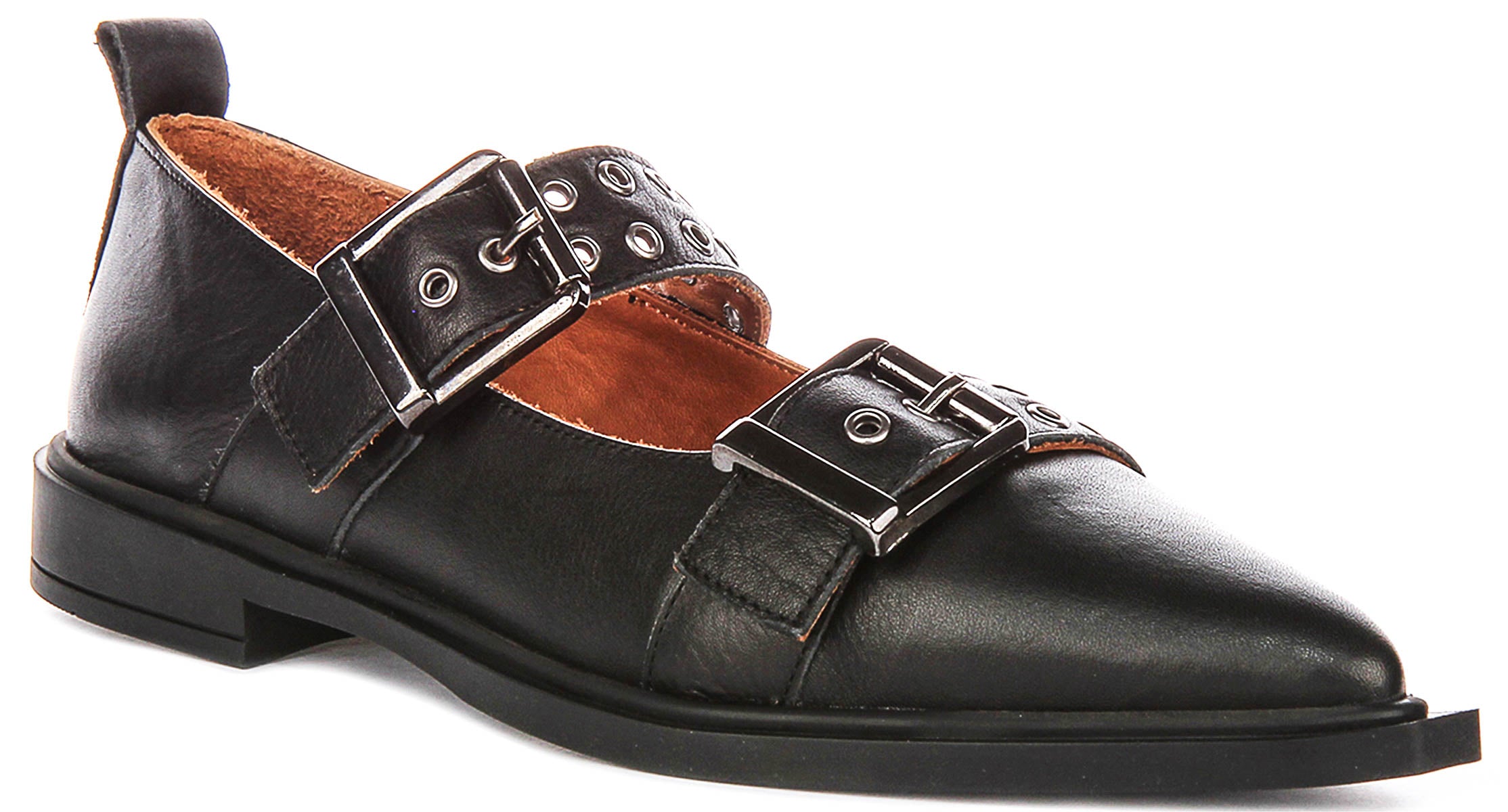Justinreess England Womens Pointed Buckle Soft Leather Flat Shoes ...