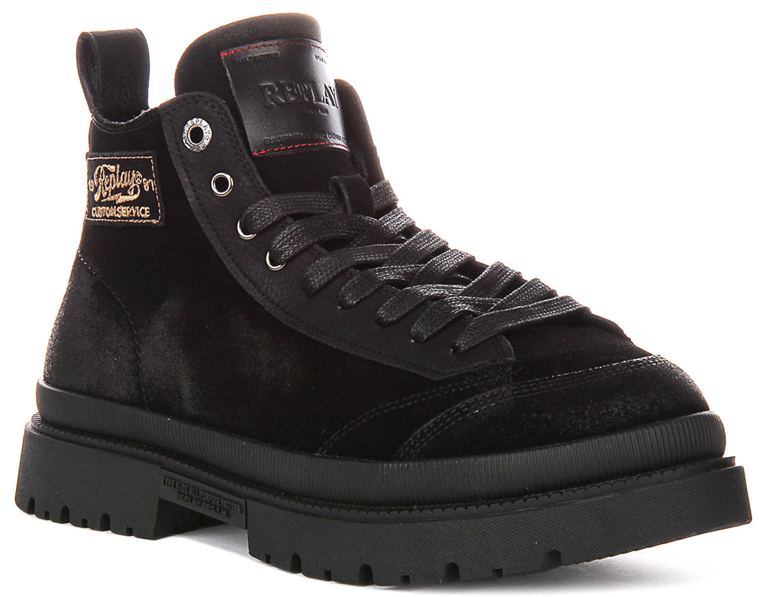 Replay Sandtown Mount2 Black For Men | Lace up Lugged Sole Boots ...