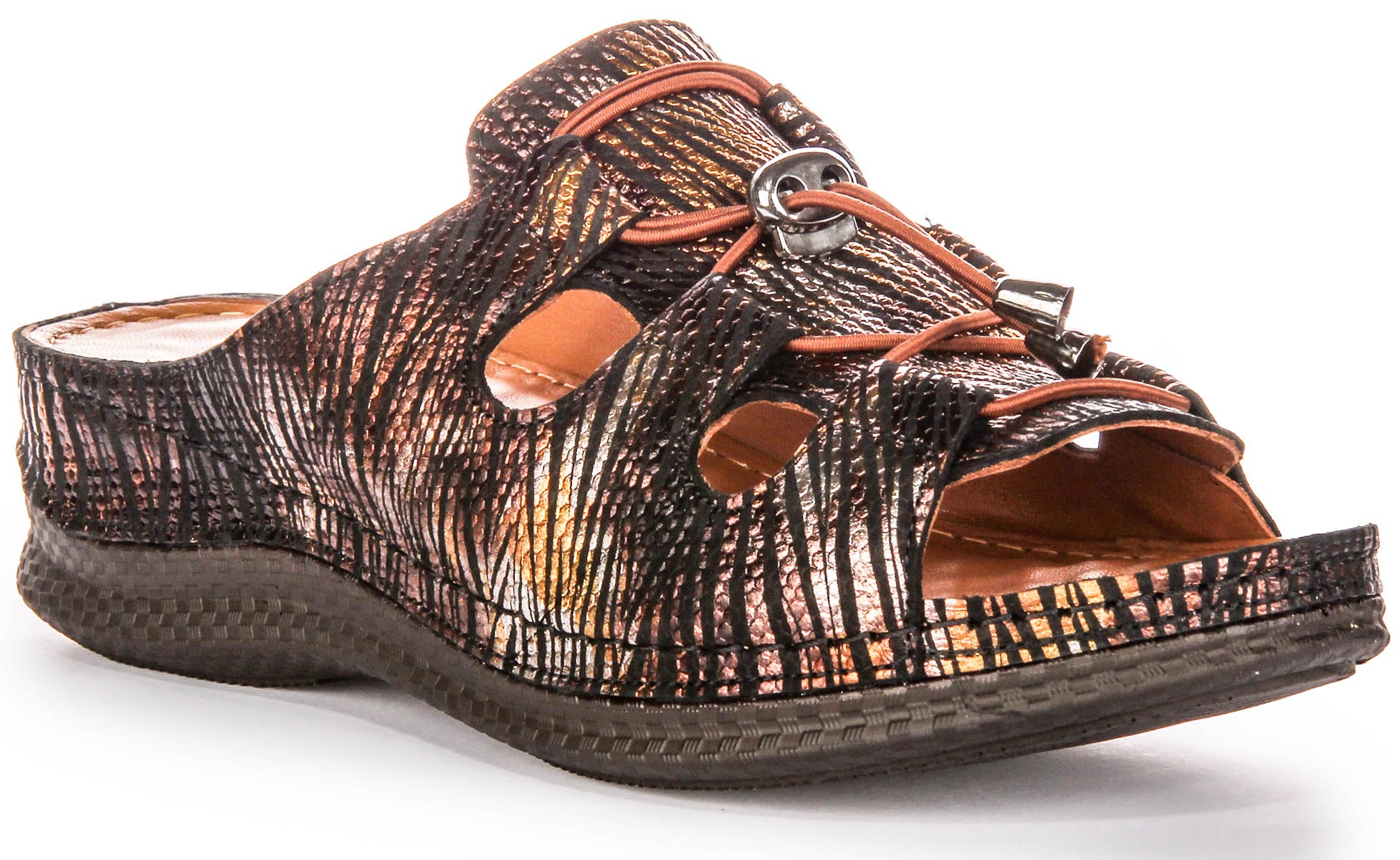 Justinreess England Womens Animal Print Leather Wedge Sandals – 4feetshoes