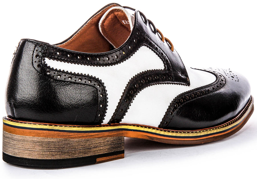 Justinreess England Kai 2 Black White | Men’s Two Tone Leather Brogues ...