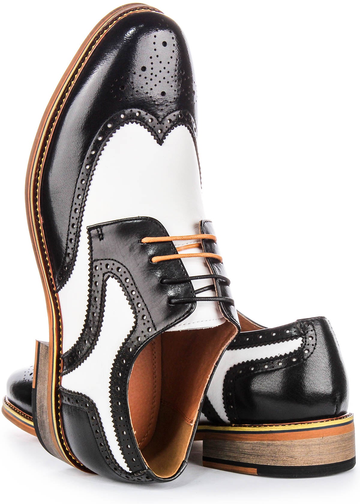 Justinreess England Kai 2 Black White | Men’s Two Tone Leather Brogues ...