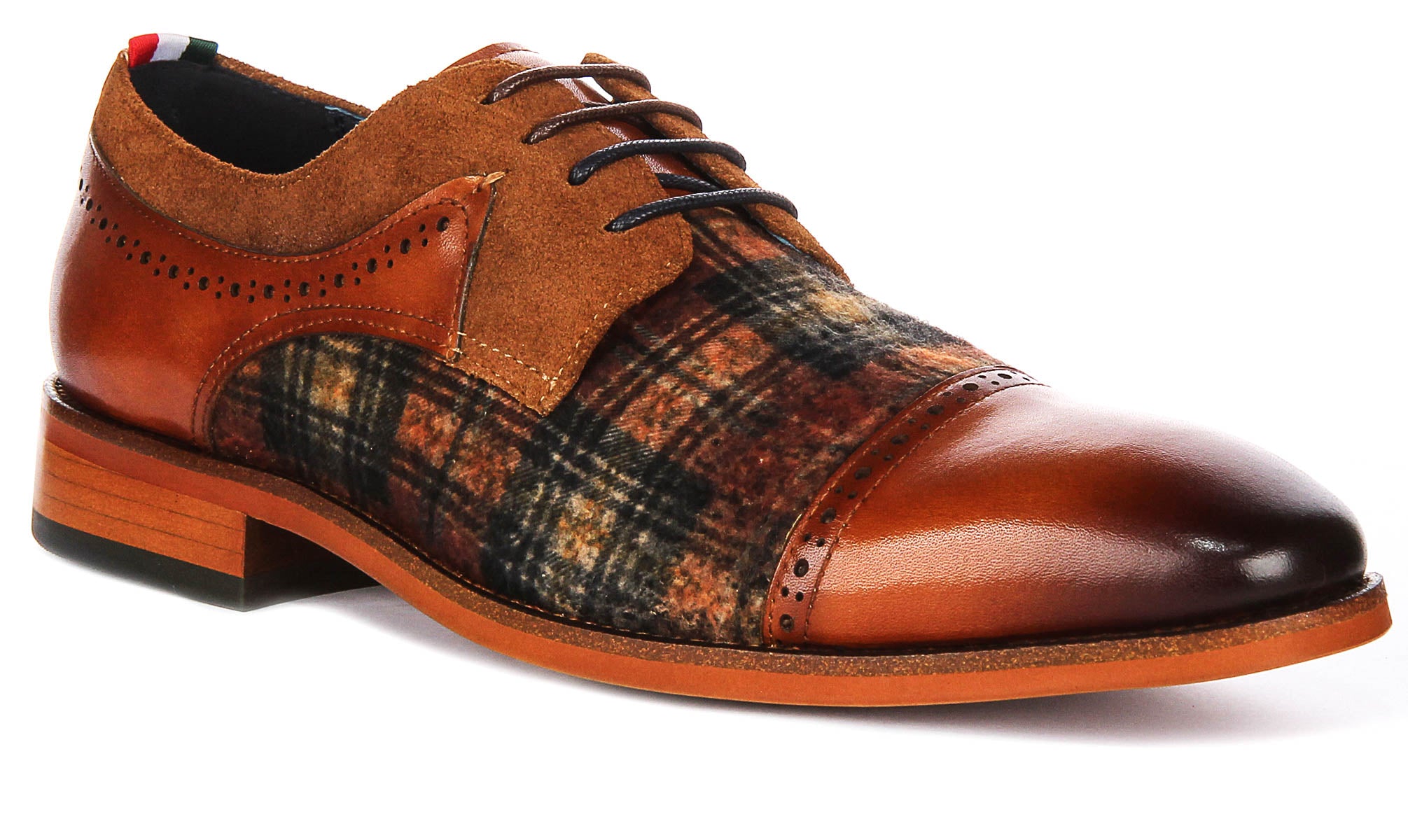 JUSTINREESS England Jesse In Brown Multi | Leather Canvas Brogue Shoes ...