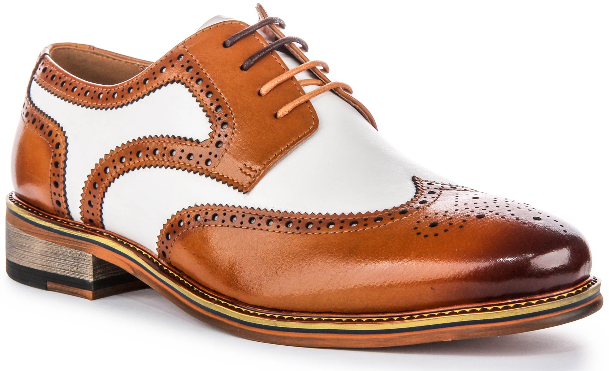 Justinreess England Kai 2 In Brown White | Two Tone Leather Brogues ...