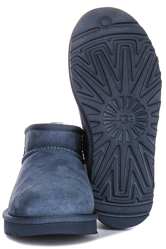 Ugg Australia Sheepskin Suede Ankle Boots Dark Blue | Womens Ultra Mini ...