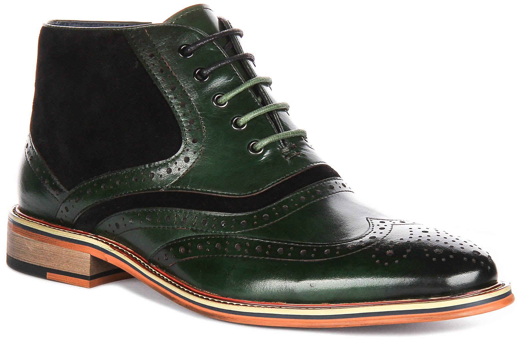 Justinreess England Hawkin In Green Black | Mens Leather Brogue Boots ...