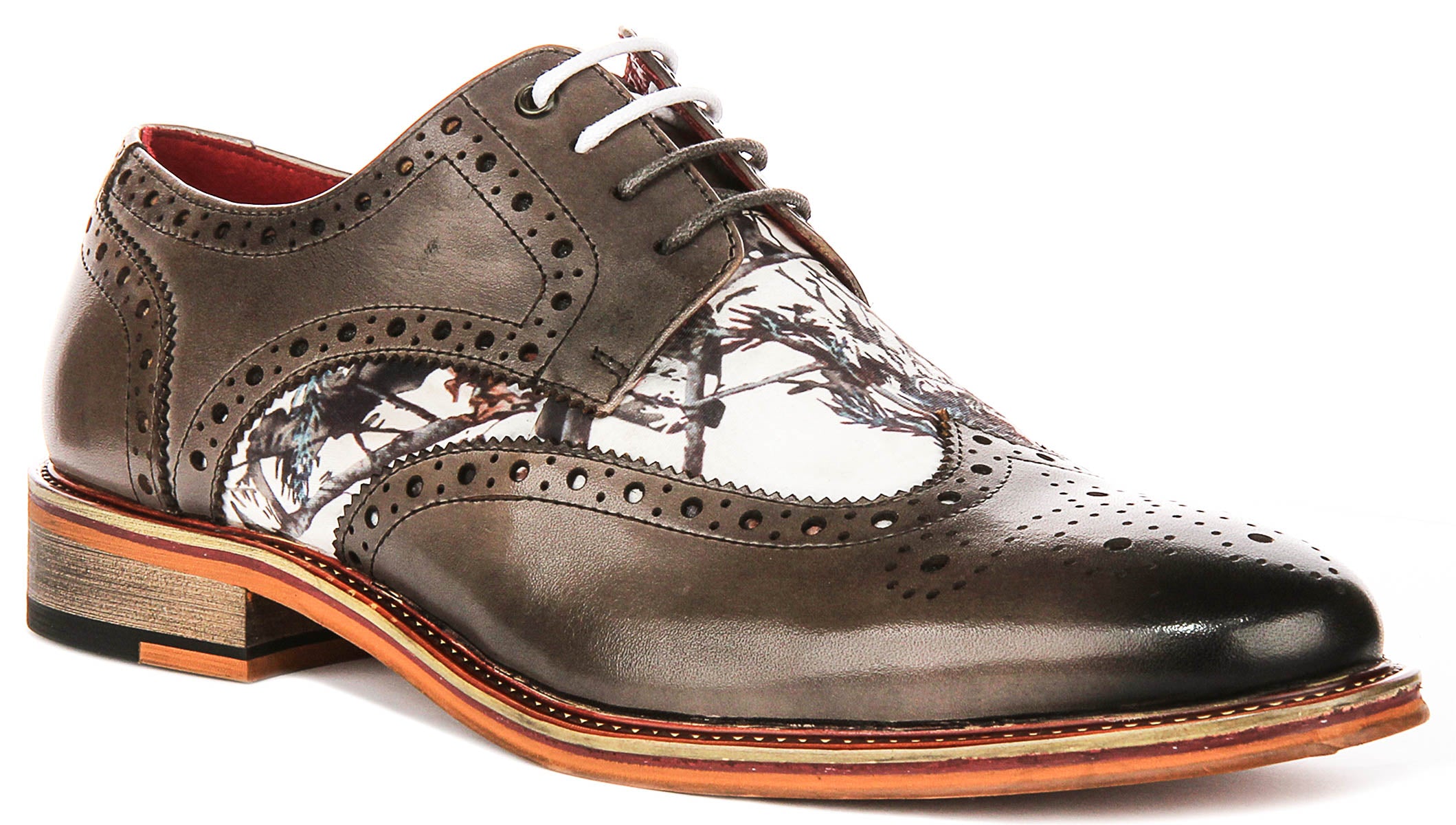 Justinreess England | Mens Grey Leather Printed Brogue Shoes – 4feetshoes