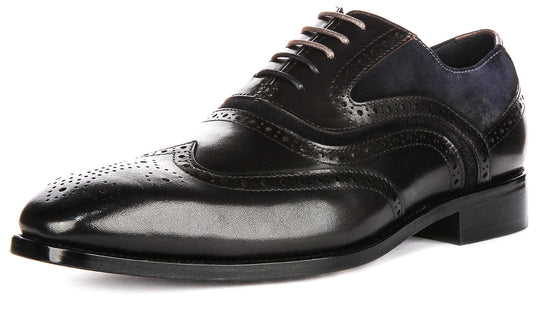 Justinreess Men Lace up Grey Navy Shoes | Leather Sole Brogues – 4feetshoes
