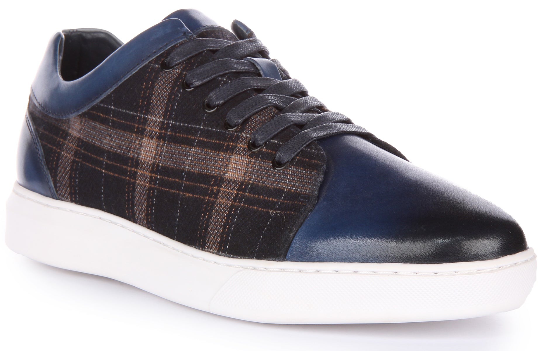 Justinreess England Kayden In Navy For Men | Check Printed Shoes ...