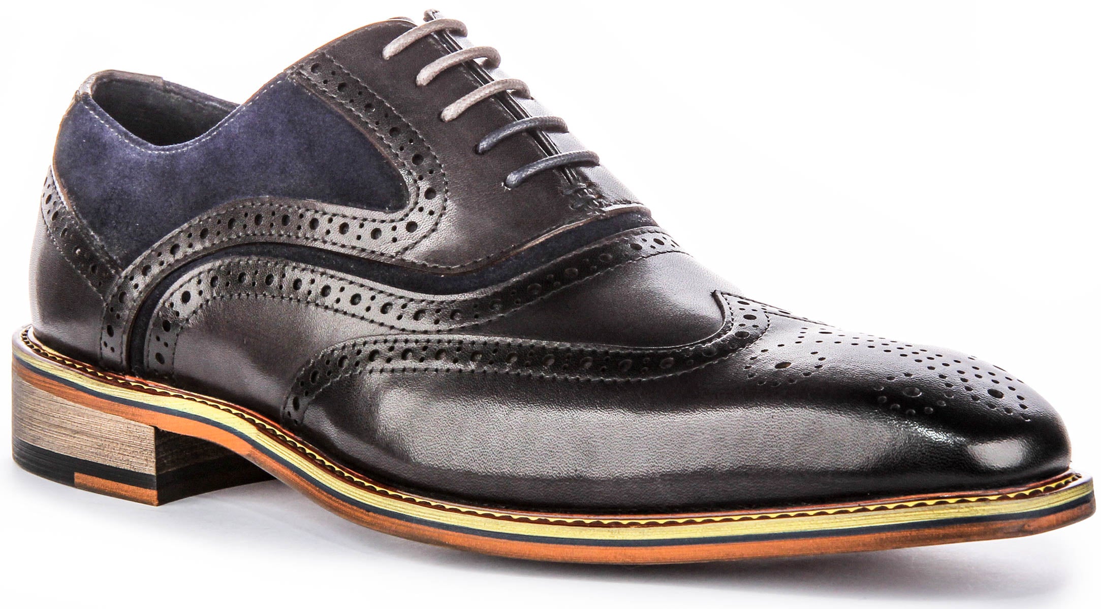Justinreess Mens Lace up Leather Suede Combination Navy Brogue Shoes ...