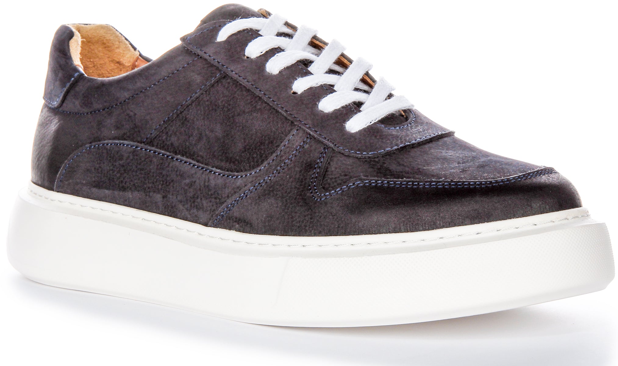 Mens Soft Leather Navy Court Shoes | Lace up Panel Trainers – 4feetshoes