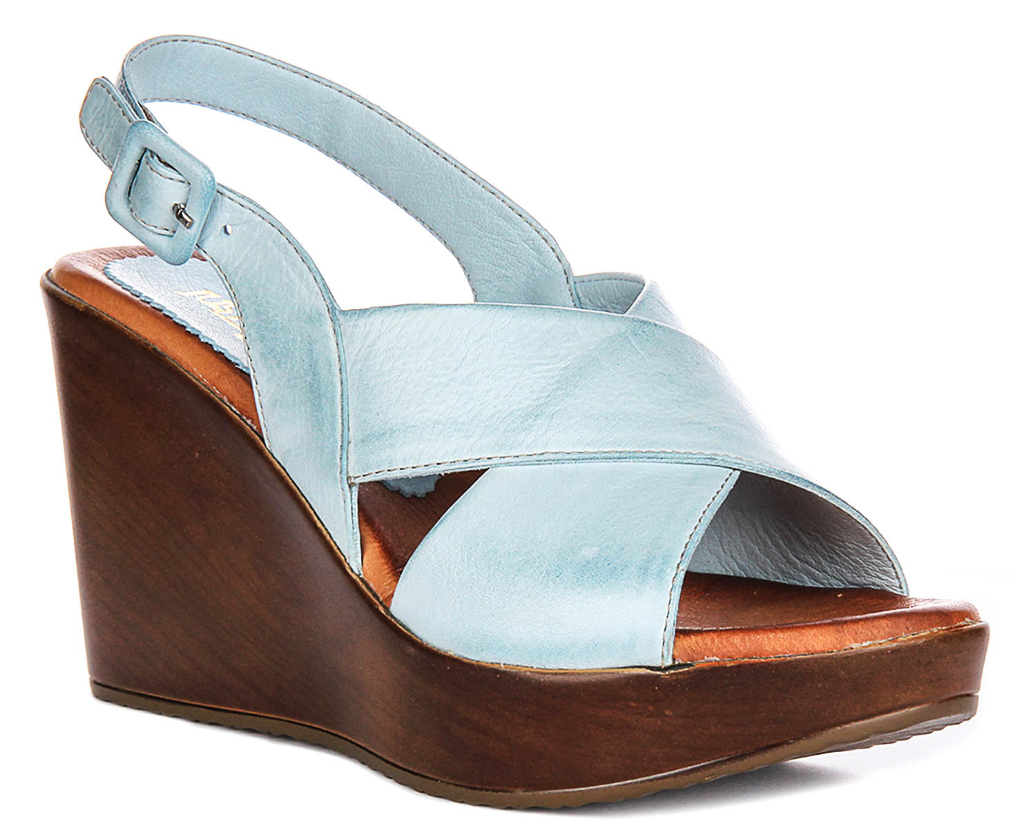 Justinreess England Celeste Light Blue For Women | Leather Wedge Shoes ...