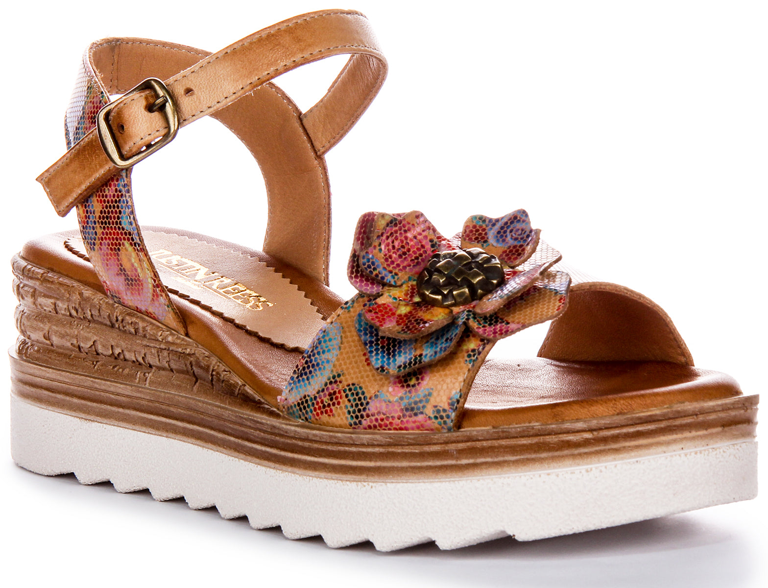 JUSTINREESS England Tania In Tan For Women | Leather Low Wedge Sandals ...