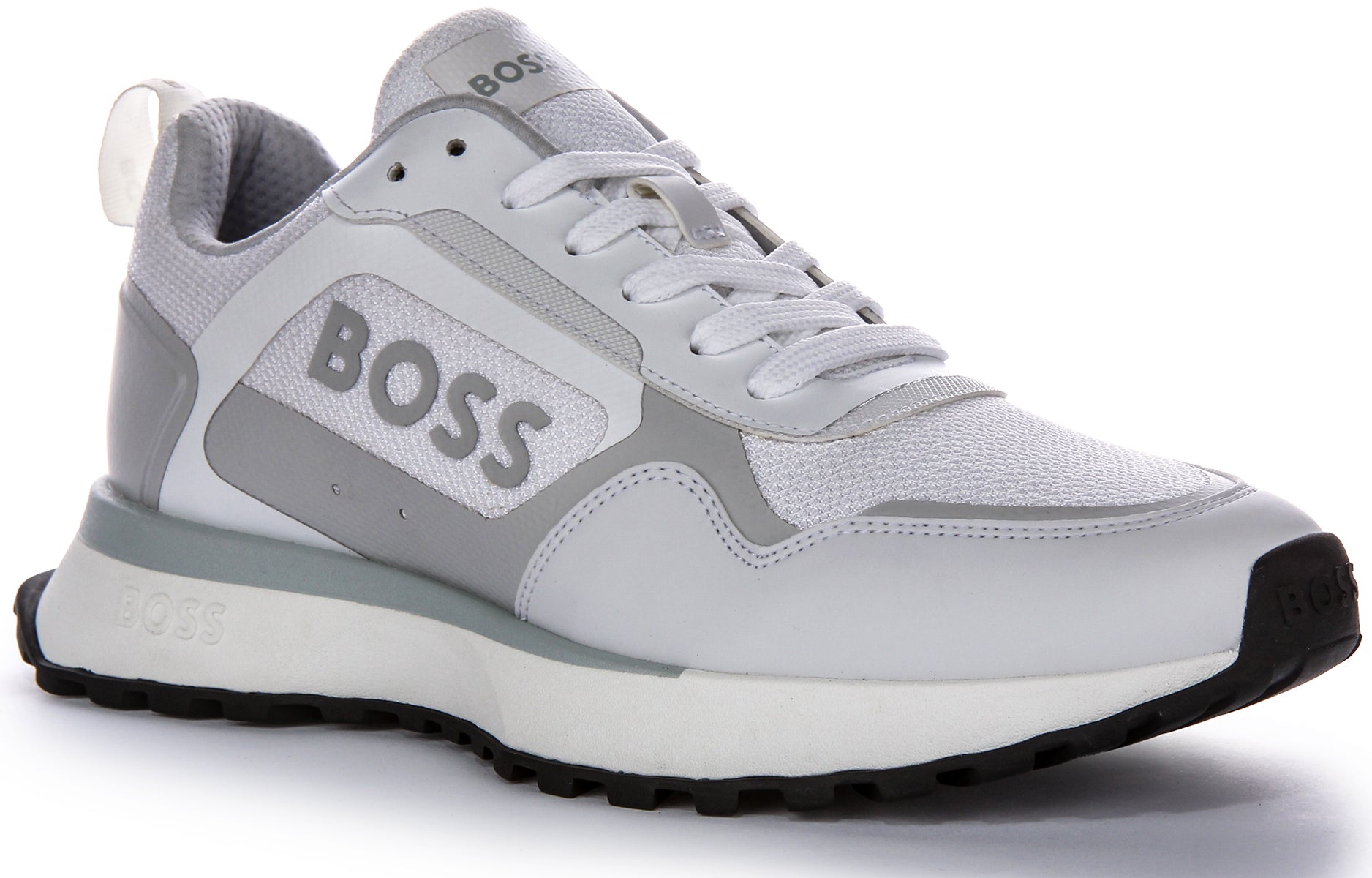 Boss Jonah Runn Merb In White Grey For Men | Lace Up Mesh Trainer ...