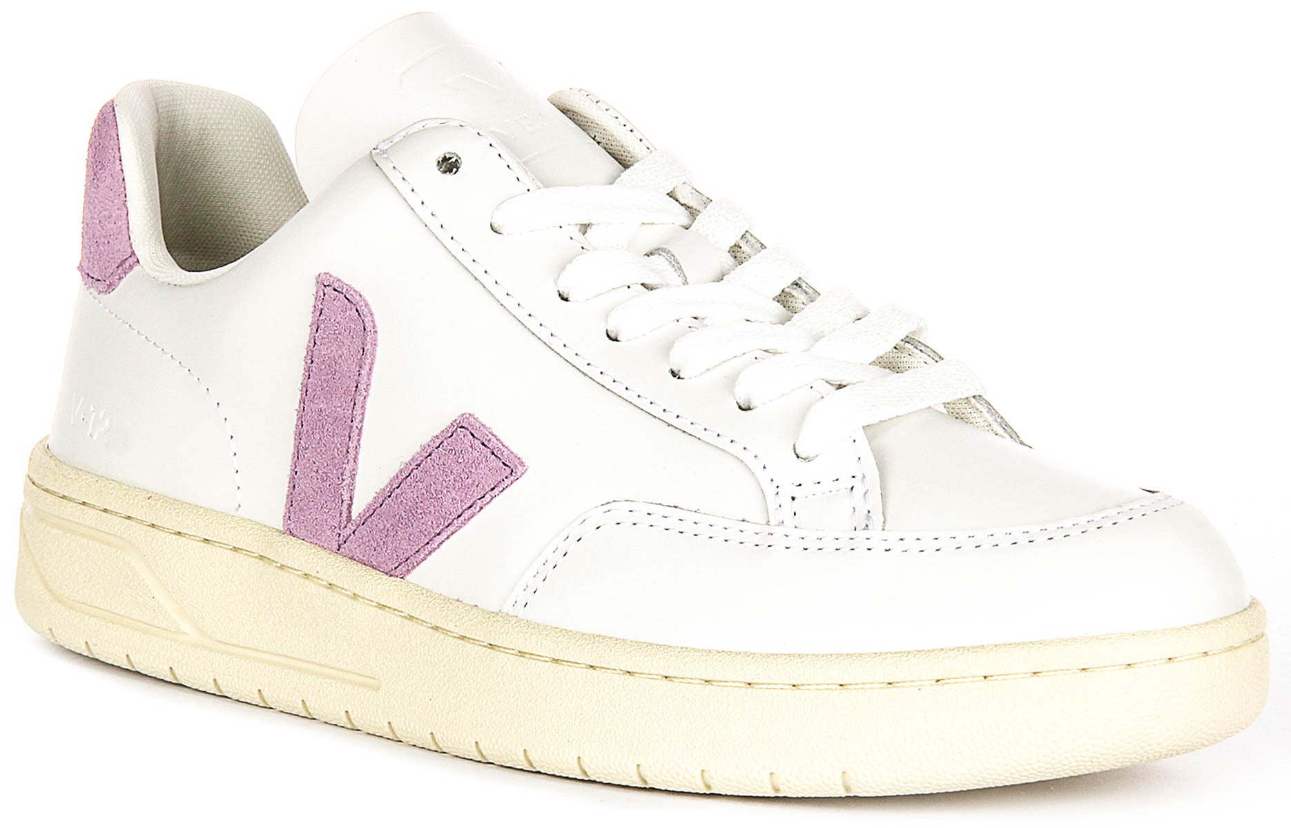 Veja V-12 Leather In White Purple For Women | Leather Low Top Trainers ...