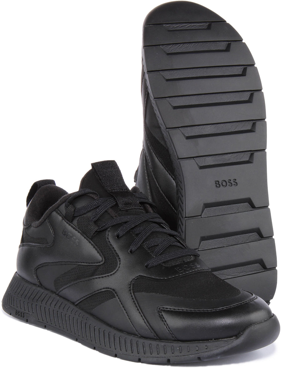 Boss Titanium Runner THLY In Black For Men | Hugo Boss Lace Trainers ...