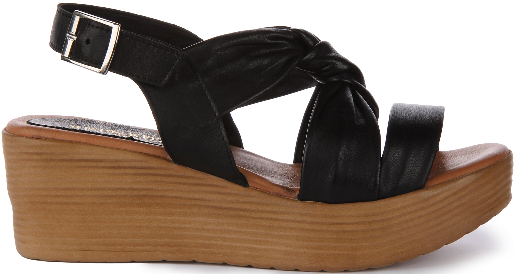 Justinreess England Raya In Black For Women | Leather Wedge Sandals ...