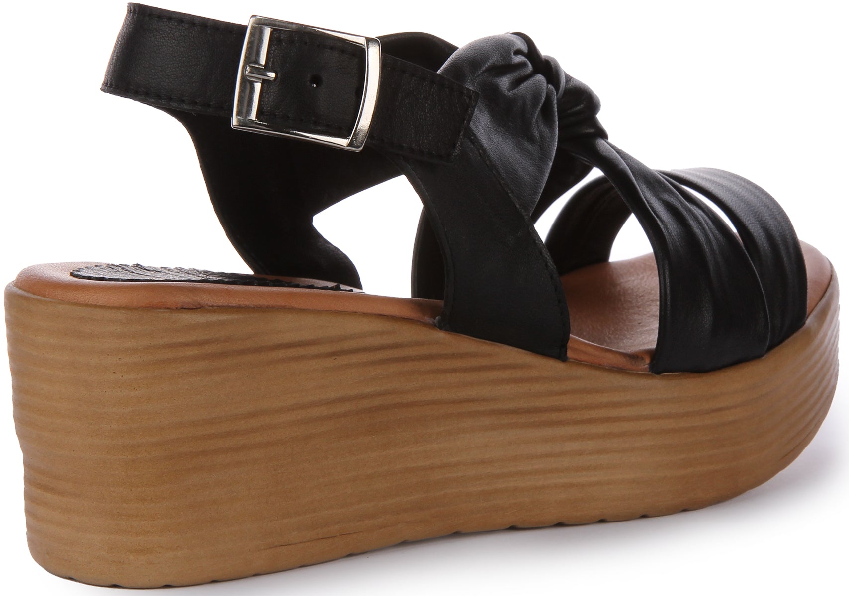 Justinreess England Raya In Black For Women | Leather Wedge Sandals ...