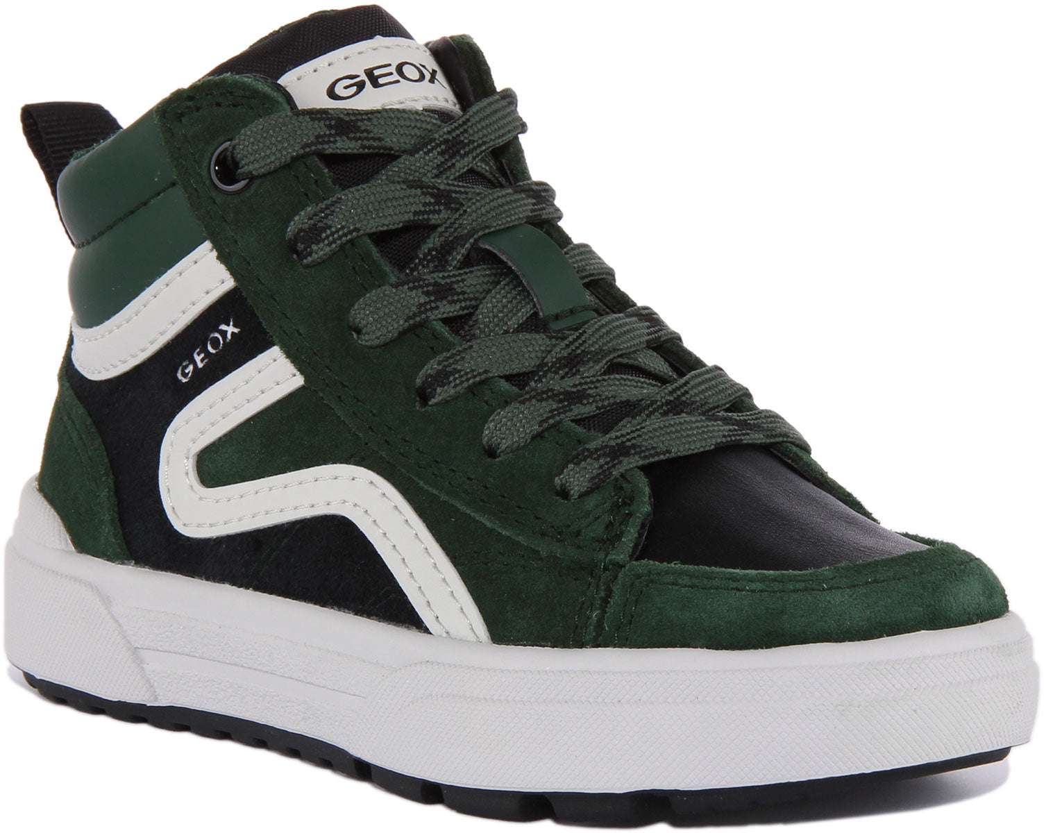 Geox J Weemble In Green For Kids | High Top Side Zip Lace Up Boots ...