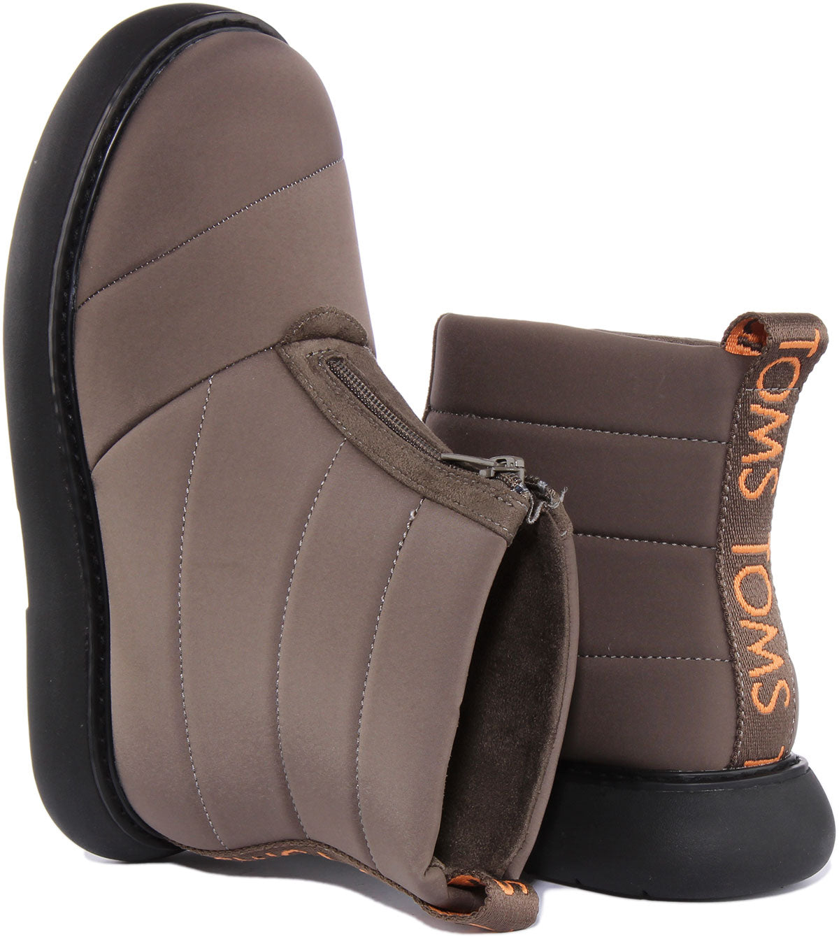 Toms Puffer Boot In Olive For Women | Quilted Nylon Front Zip Boots ...