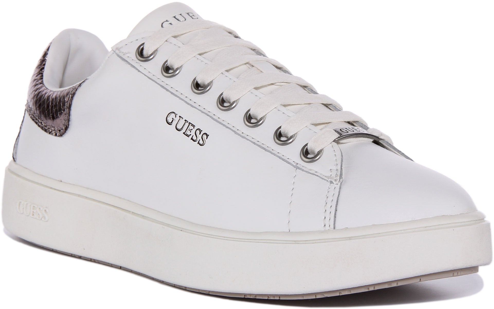 Guess Fl8Mlnlea12 Melania In White For Women | Lace Up Trainers ...