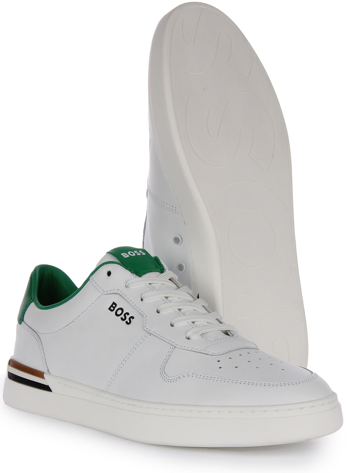 Boss Clint Tennis In White Green For Men | Lace up Court Trainers ...