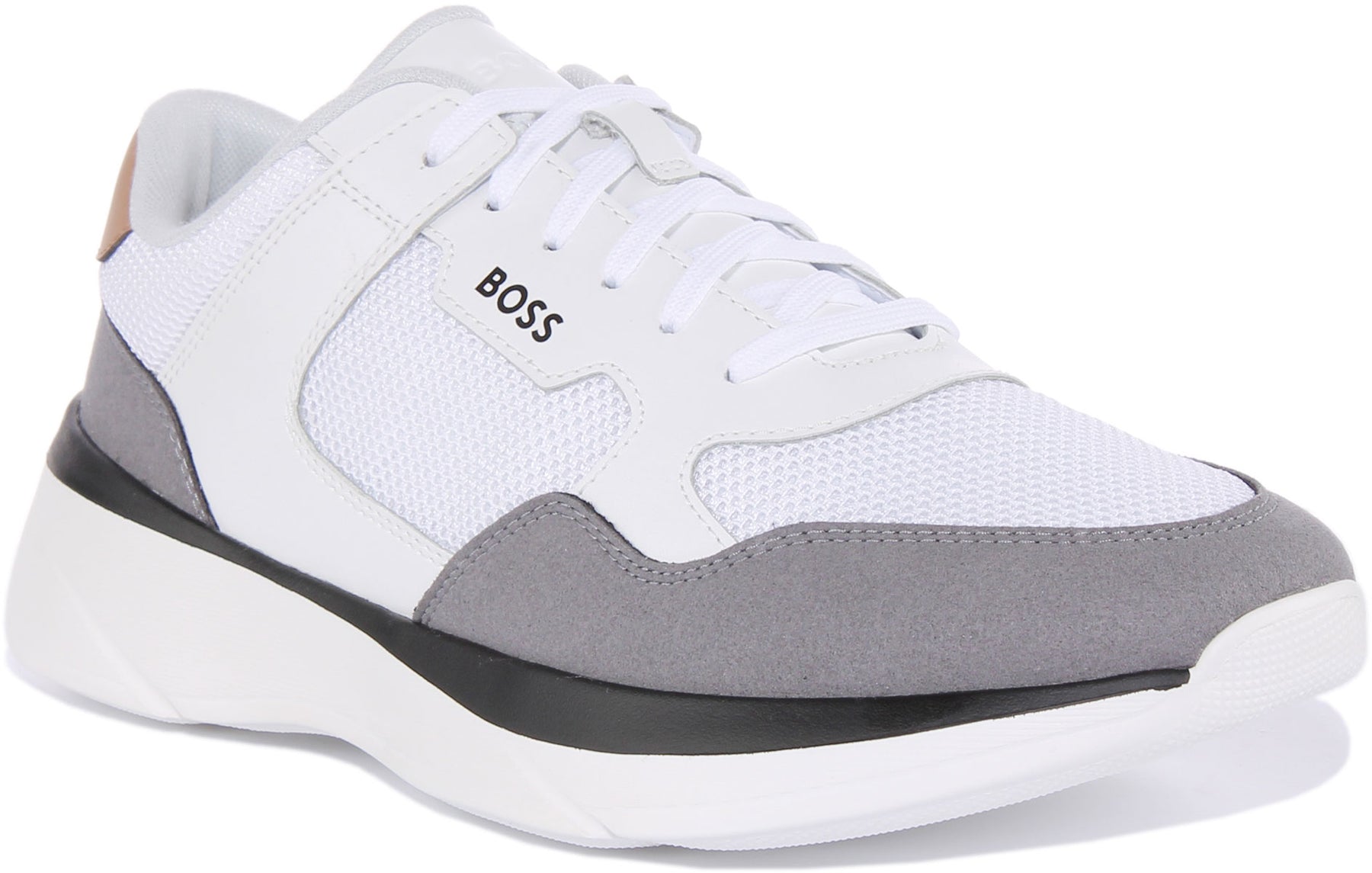 Boss Dean Run In White Grey For Men | Lace Up Mesh Trim On Trainers ...