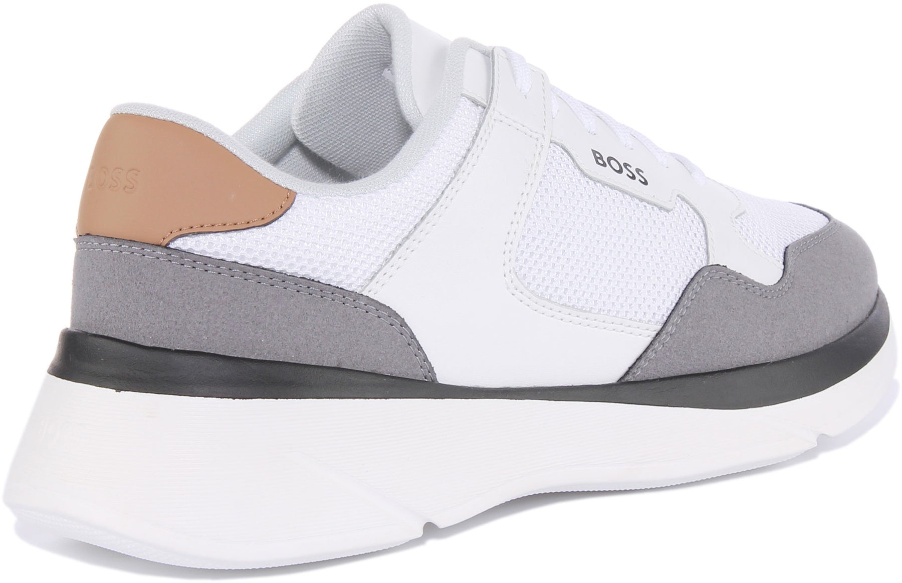 Boss Dean Run In White Grey For Men | Lace Up Mesh Trim On Trainers ...